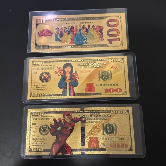 Toys | 3x Gold Toned Foils Disney Princes Princesses Mulan Iron Man ...
